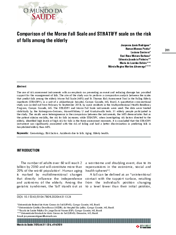 (PDF) Comparison of the Morse Fall Scale and STRATIFY scale on the risk ...