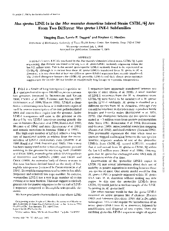 (PDF) Mus spretus LINE-1s in the Mus musculus domesticus Inbred Strain ...