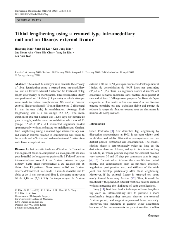 (PDF) Tibial lengthening using a reamed type intramedullary nail and an ...
