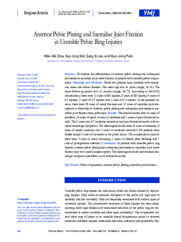 (PDF) Anterior Pelvic Plating and Sacroiliac Joint Fixation in Unstable ...