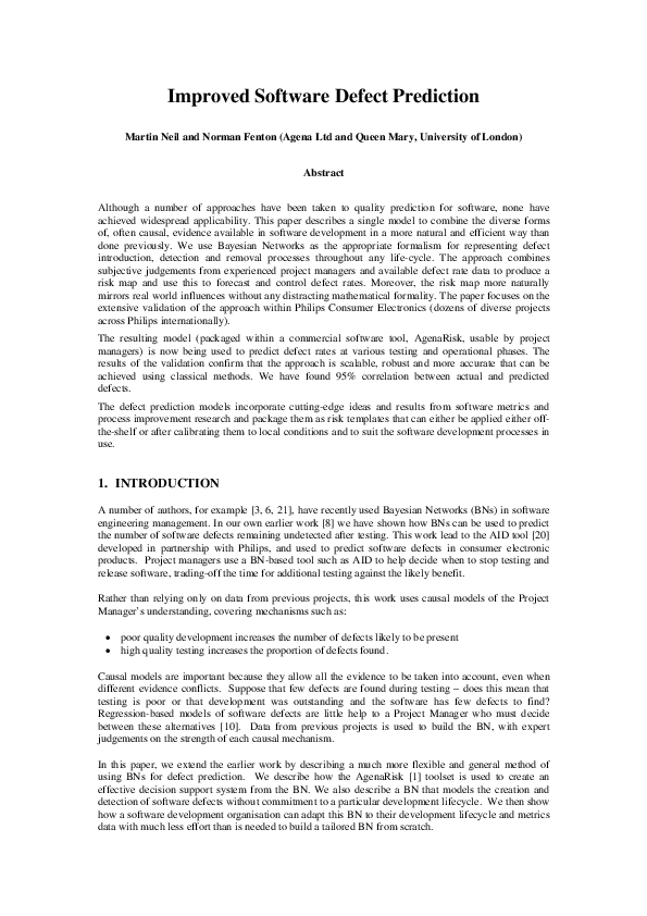 Pdf Improved Software Defect Prediction