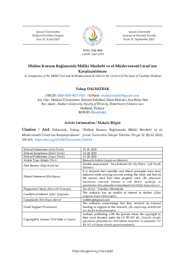 (PDF) Hidâne Konusu Bağlamında Mâlikî Mezhebi ve el-Müdevvenetü'l-üsrâ ...