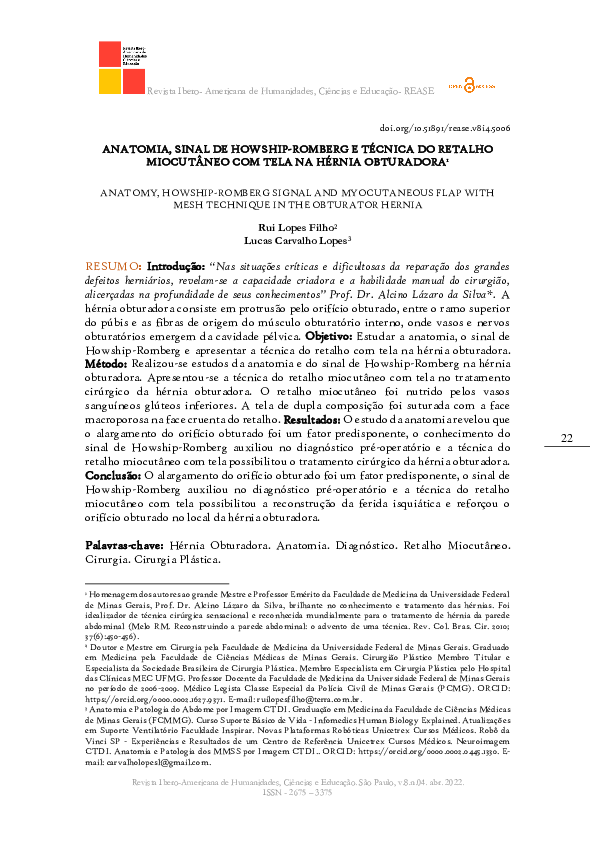 (PDF) Anatomia, Sinal De Howship-Romberg e Técnica Do Retalho ...