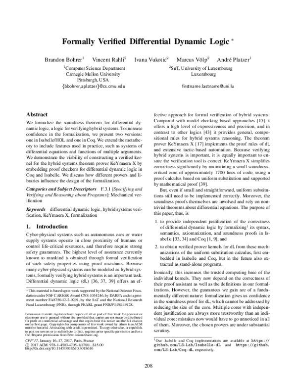 (PDF) Formally verified differential dynamic logic