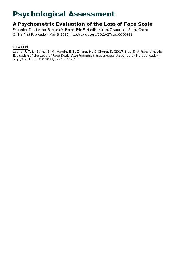 (PDF) Psychometric Evaluation of Loss of Face Scale