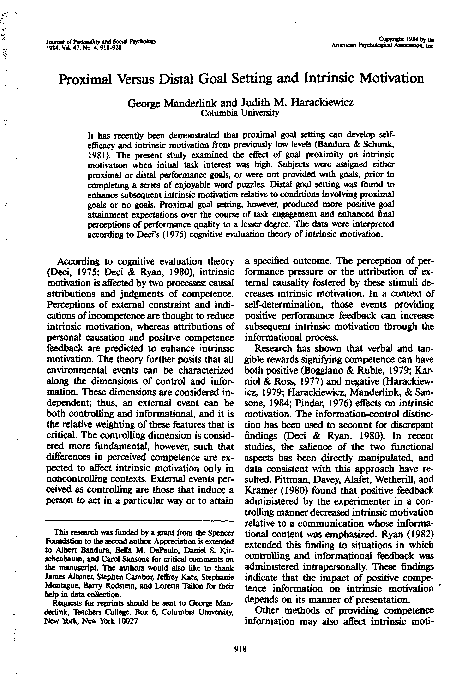 (PDF) Proximal versus distal goal setting and intrinsic motivation