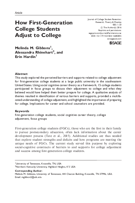 (PDF) How First-Generation College Students Adjust to College