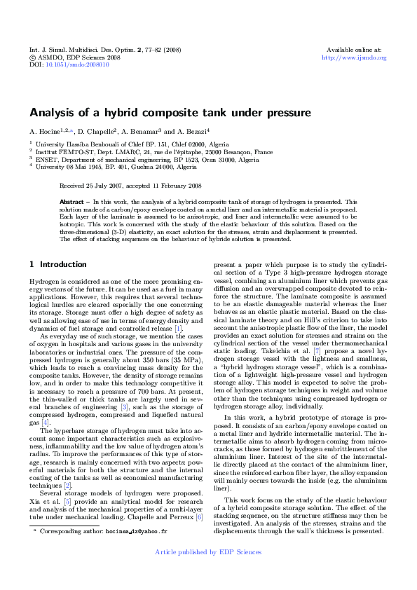 (PDF) Analysis of a hybrid composite tank under pressure