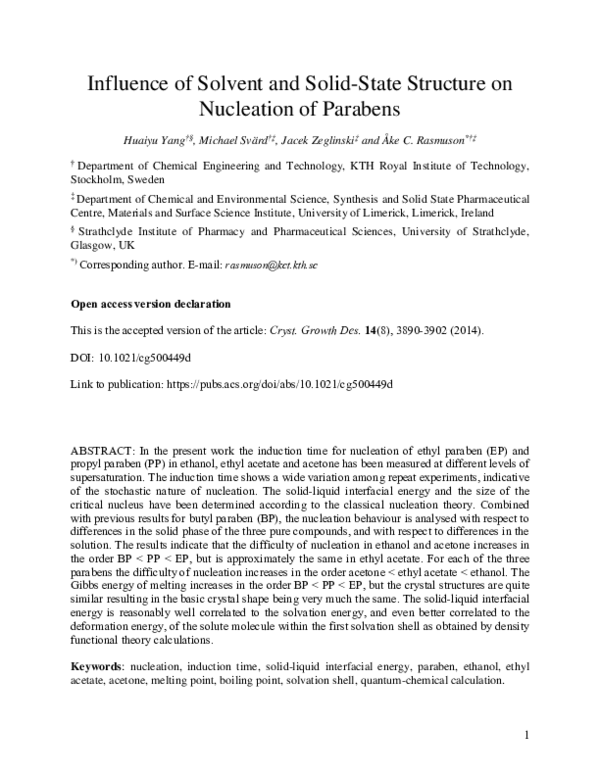 (PDF) Influence of Solvent and Solid-State Structure on Nucleation of ...