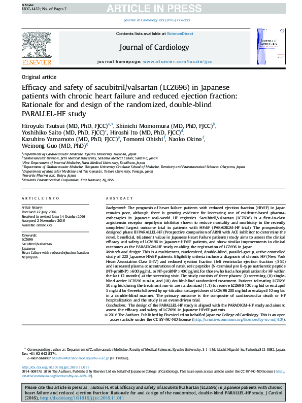 (PDF) Efficacy and safety of sacubitril/valsartan (LCZ696) add-on to ...