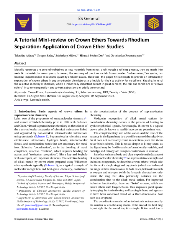 (PDF) A Tutorial Mini-review on Crown Ethers Towards Rhodium Separation: Application of Crown ...