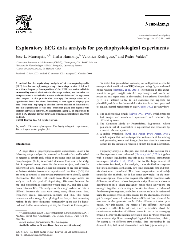 (PDF) Exploratory EEG data analysis for neurophysiological experiments
