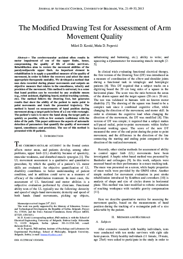 (PDF) The modified drawing test for assessment of arm movement quality