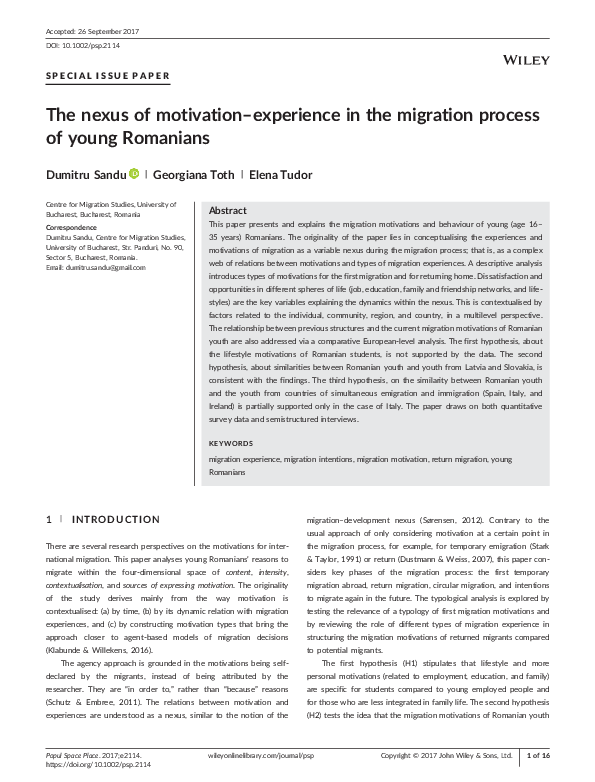(PDF) The nexus of motivation–experience in the migration process of young Romanians