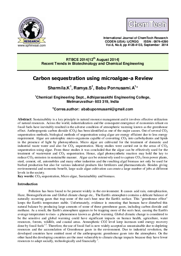 (PDF) Carbon sequestration using microalgae-a Review