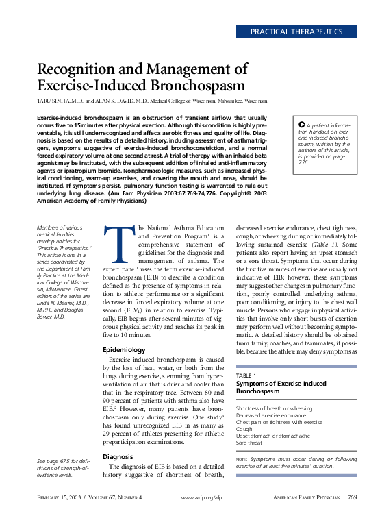 (PDF) Recognition and management of exercise-induced bronchospasm