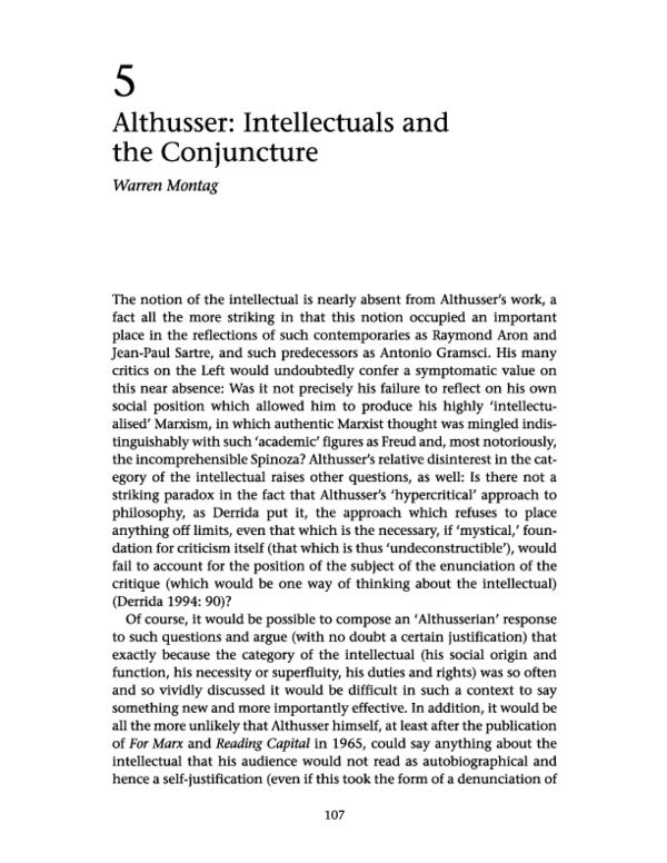 (PDF) Althusser: Intellectuals and the Conjuncture