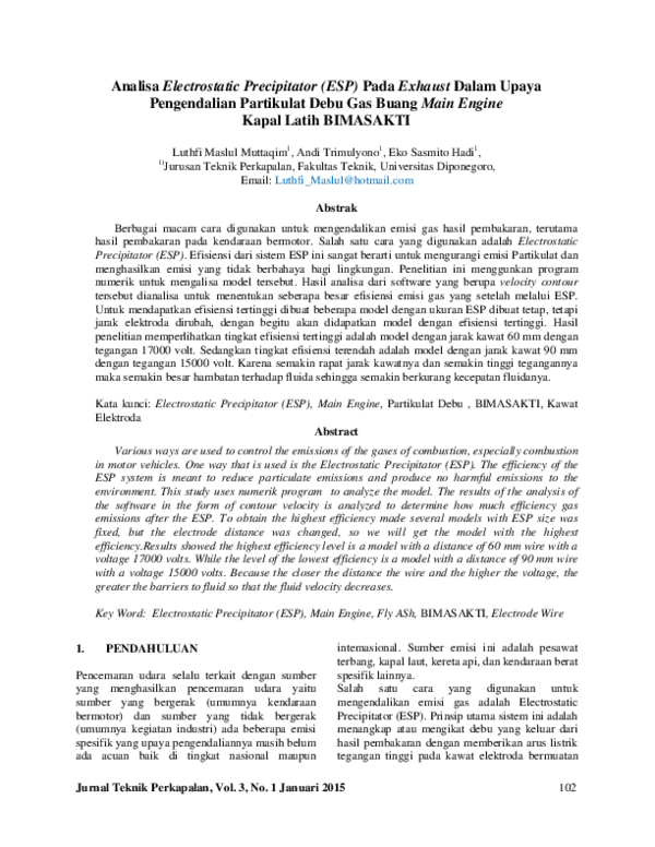 (PDF) Analisa Electrostatic Precipitator (ESP) Pada Exhaust Dalam Upaya ...