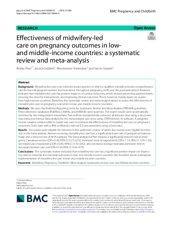 (PDF) Effectiveness of midwifery-led care on pregnancy outcomes in low ...