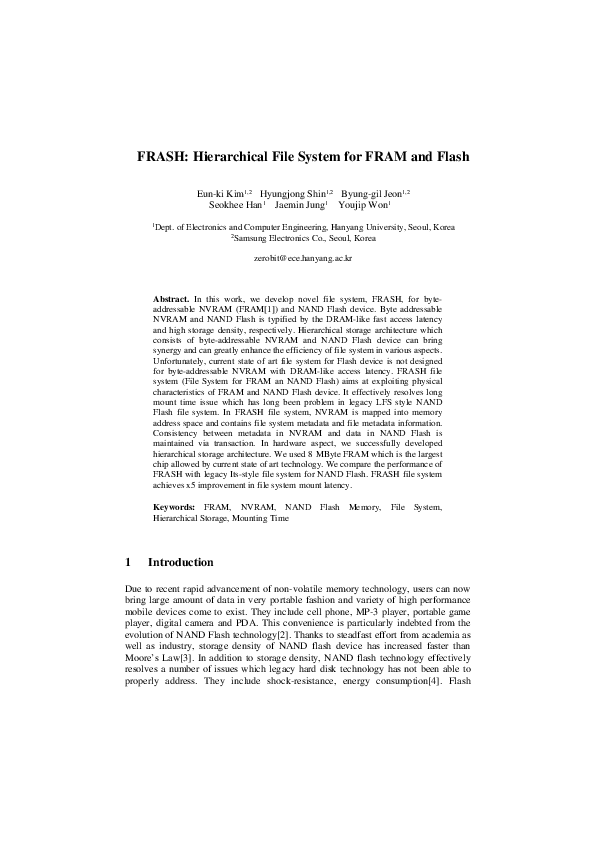 (PDF) FRASH: Hierarchical File System for FRAM and Flash