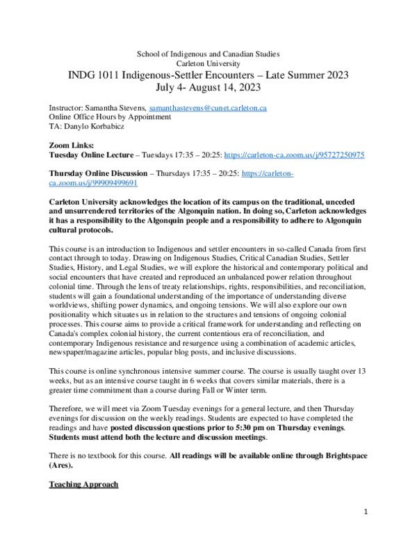 (PDF) INDG 1011 Summer 2023 syllabus: Intro to Indigenous peoples and ...