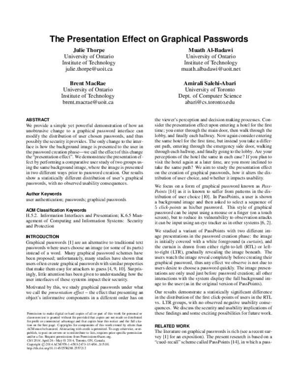 (PDF) The presentation effect on graphical passwords