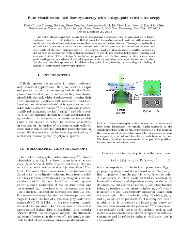 (PDF) Flow visualization and flow cytometry with holographic video microscopy | Lisa Dixon ...