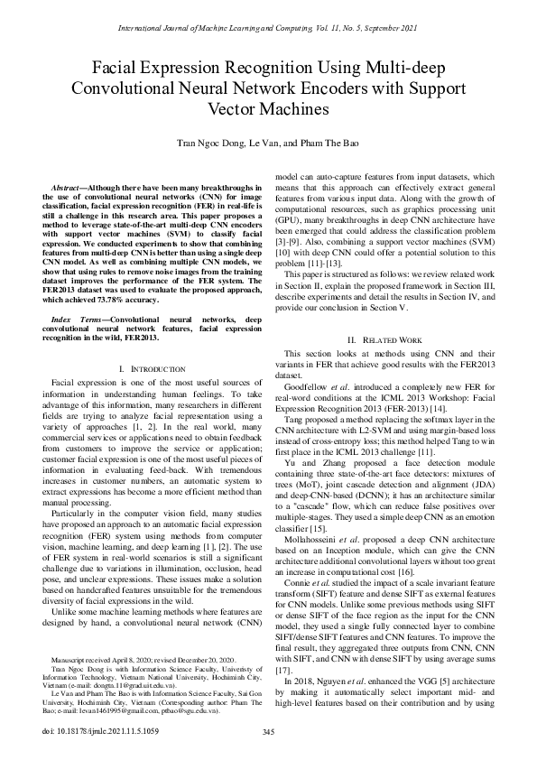 Pdf Multi Deep Cnn And Svm For Improved Facial Expression Recognition