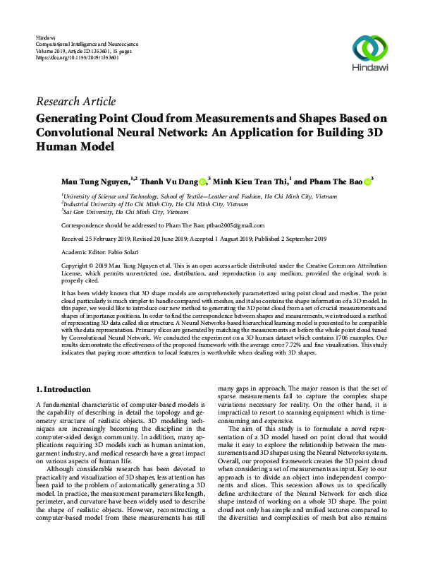 Pdf Generating Point Cloud From Measurements And Shapes Based On Convolutional Neural Network