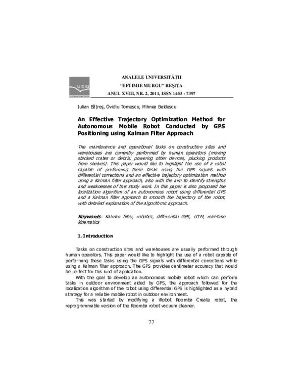 (PDF) An Effective Trajectory Optimization Method for Autonomous Mobile Robot Conducted by GPS ...