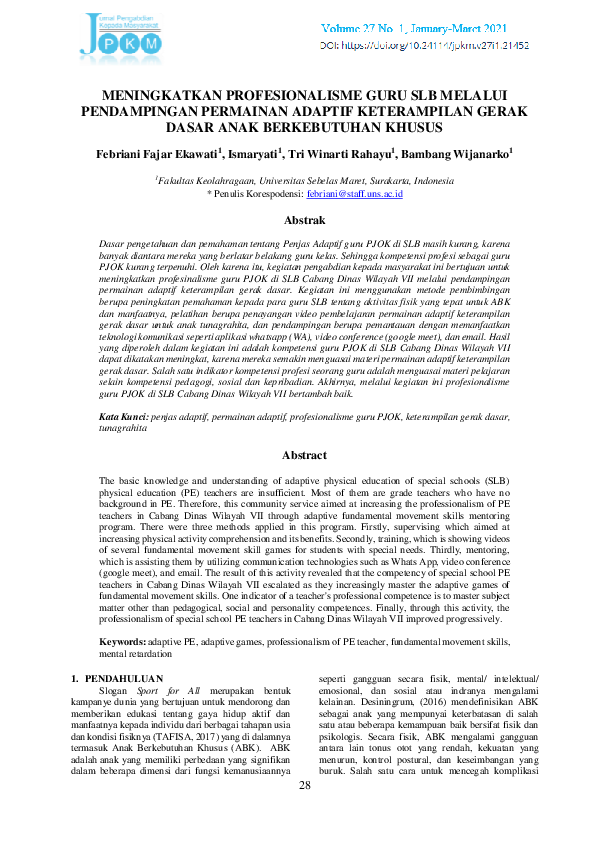 (PDF) Meningkatkan Profesionalisme Guru SLB Melalui Pendampingan Permainan Adaptif Keterampilan ...
