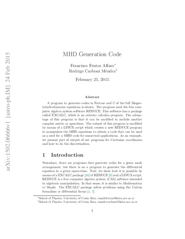 (PDF) Magnetohydrodynamic equations (MHD) generation code
