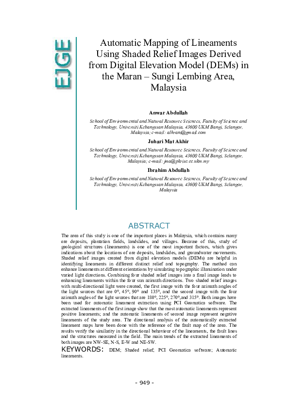 (PDF) Automatic Mapping of Lineaments Using Shaded Relief Images Derived from Digital Elevation ...