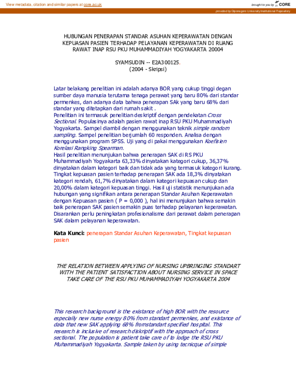 (PDF) Hubungan Penerapan Standar Asuhan Keperawatan Dengan Kepuasan Pasien Terhadap Pelayanan ...