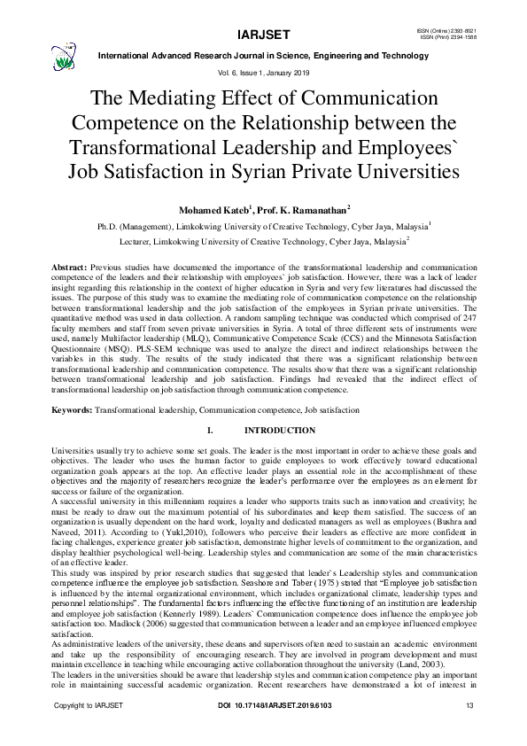 (PDF) The Mediating Effect of Communication Competence on the Relationship between the ...