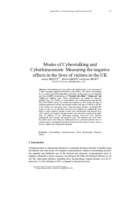 (PDF) Modes of cyberstalking and cyberharassment: measuring the ...