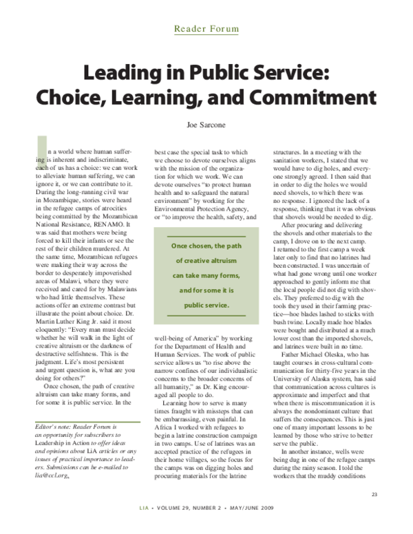 (PDF) Leading in Public Service: Choice, Learning, and Commitment