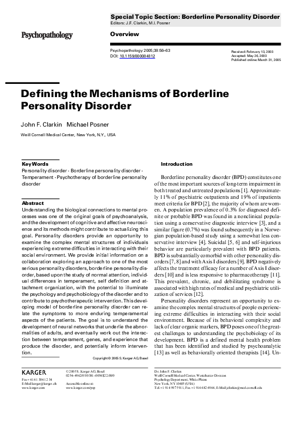 (PDF) Defining the Mechanisms of Borderline Personality Disorder