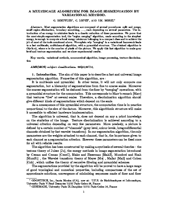 (PDF) A Multiscale Algorithm for Image Segmentation by Variational Method