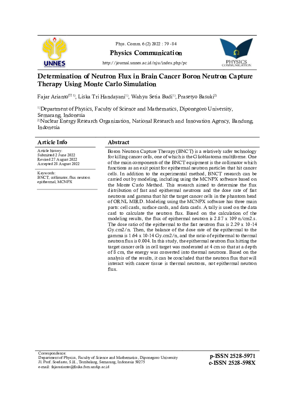 (PDF) Determination of Neutron Flux in Brain Cancer Boron Neutron ...
