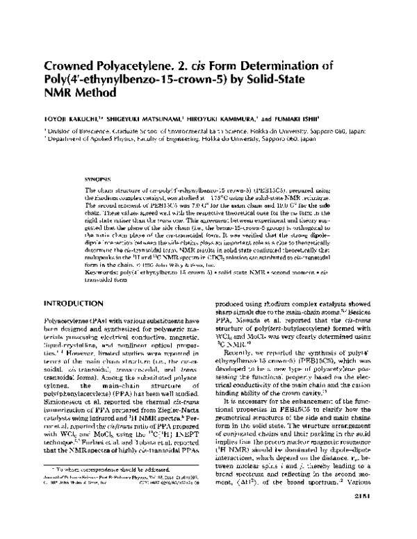 (PDF) Crowned polyacetylene. 2. cis form determination of poly(4 ...