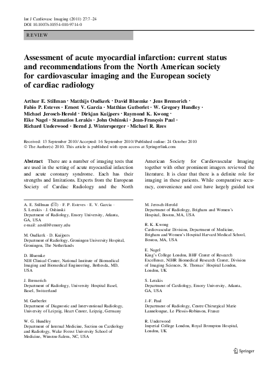 (PDF) Assessment of acute myocardial infarction: current status and ...