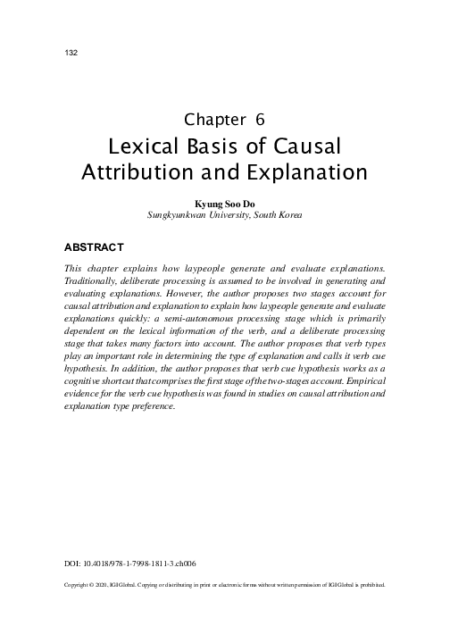 (PDF) Lexical Basis of Causal Attribution and Explanation