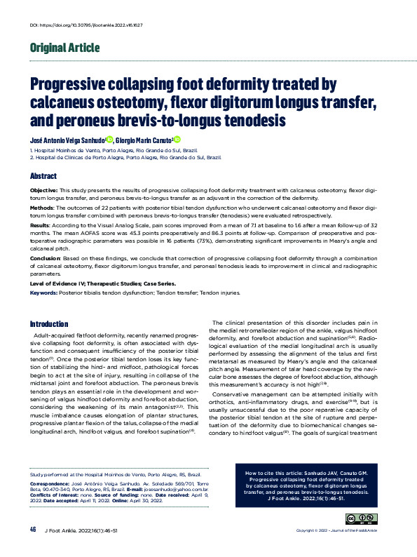 (PDF) Progressive collapsing foot deformity treated by calcaneus ...