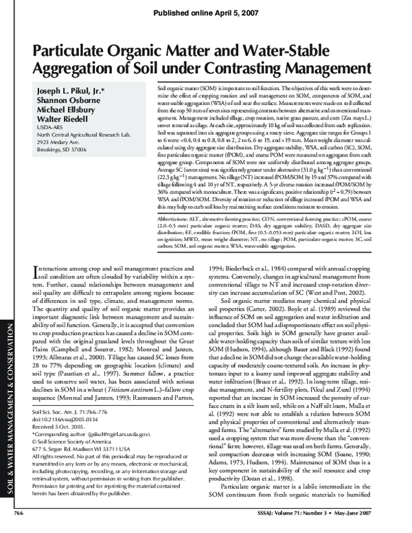(PDF) Particulate Organic Matter and Water-Stable Aggregation of Soil ...