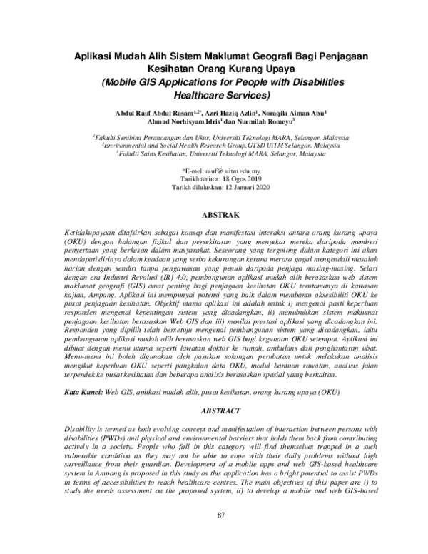 (PDF) Mobile GIS Applications for People with Disabilities Healthcare