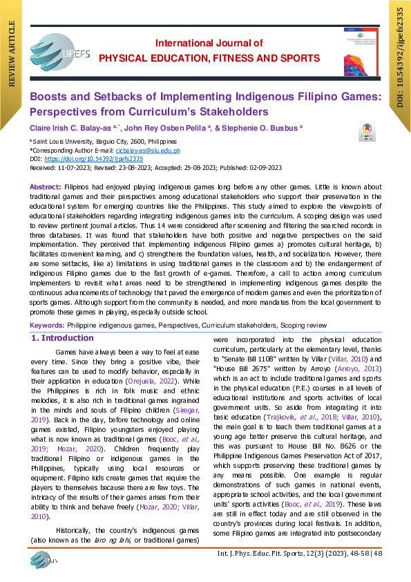 (PDF) Boosts and Setbacks of Implementing Indigenous Filipino Games ...