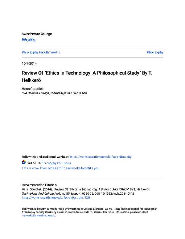 (PDF) Ethics in Technology: A Philosophical Study by Topi Heikkerö