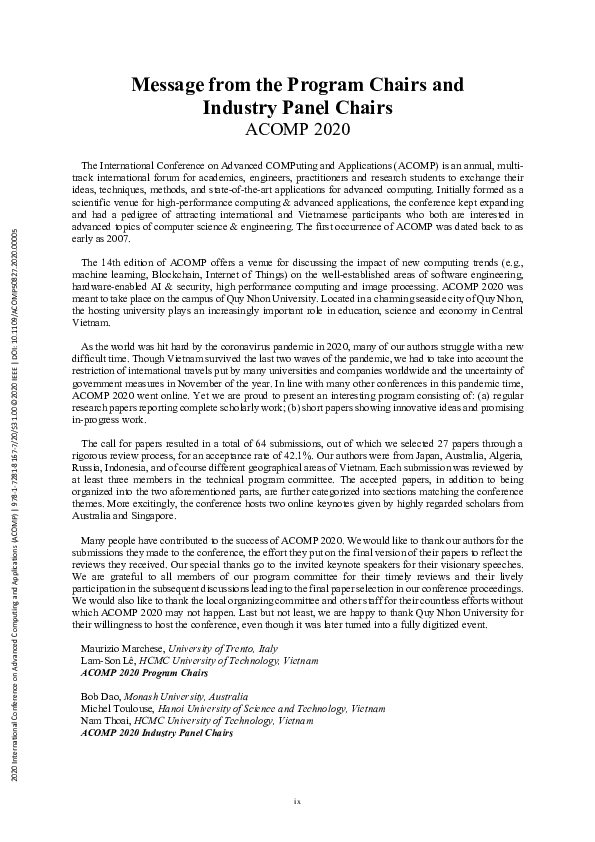 (PDF) Message from the Program Chairs and Industry Panel Chairs