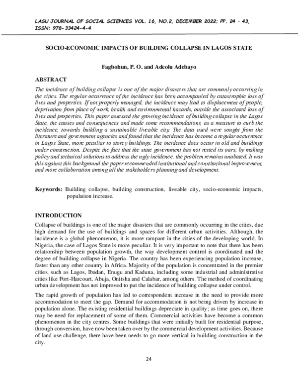 (PDF) SOCIO-ECONOMIC IMPACTS OF BUILDING COLLAPSE IN LAGOS STATE